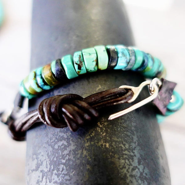 Taos Leather & Turquoise Cuff – Black Diamond Curio