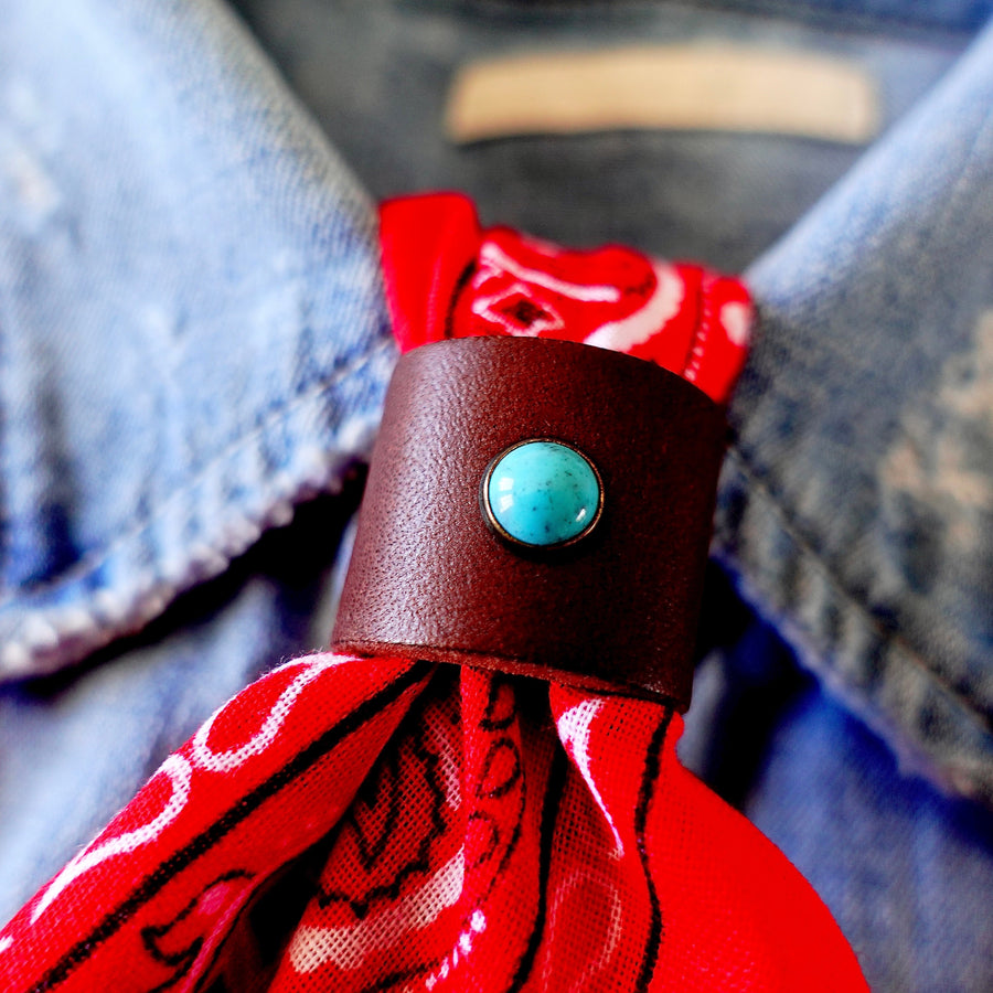 Leather & Turquoise Bandana Slide – Black Diamond Curio